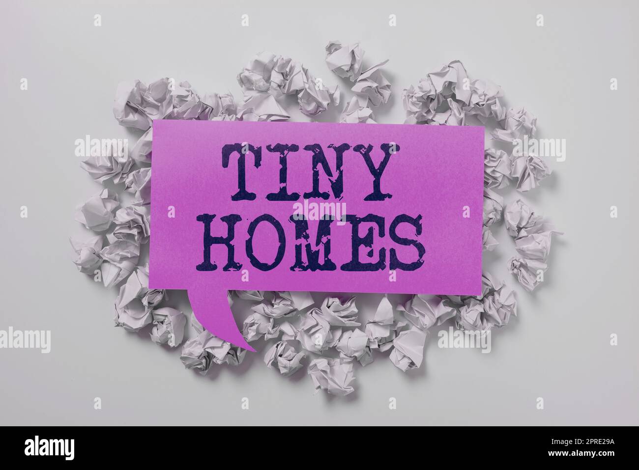 Hand writing sign Tiny Homes, Business showcase houses contain one room ...