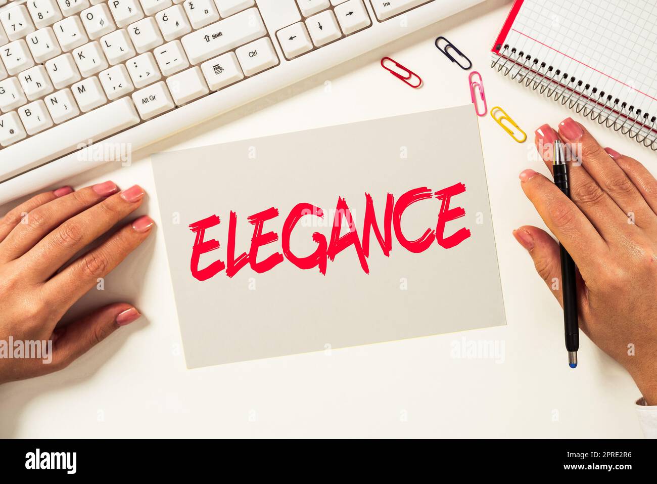 Hand writing sign Elegance, Business overview scientific precision ...