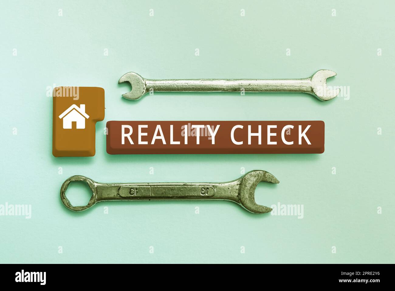 Conceptual display Reality Check, Word for making the person recognize ...