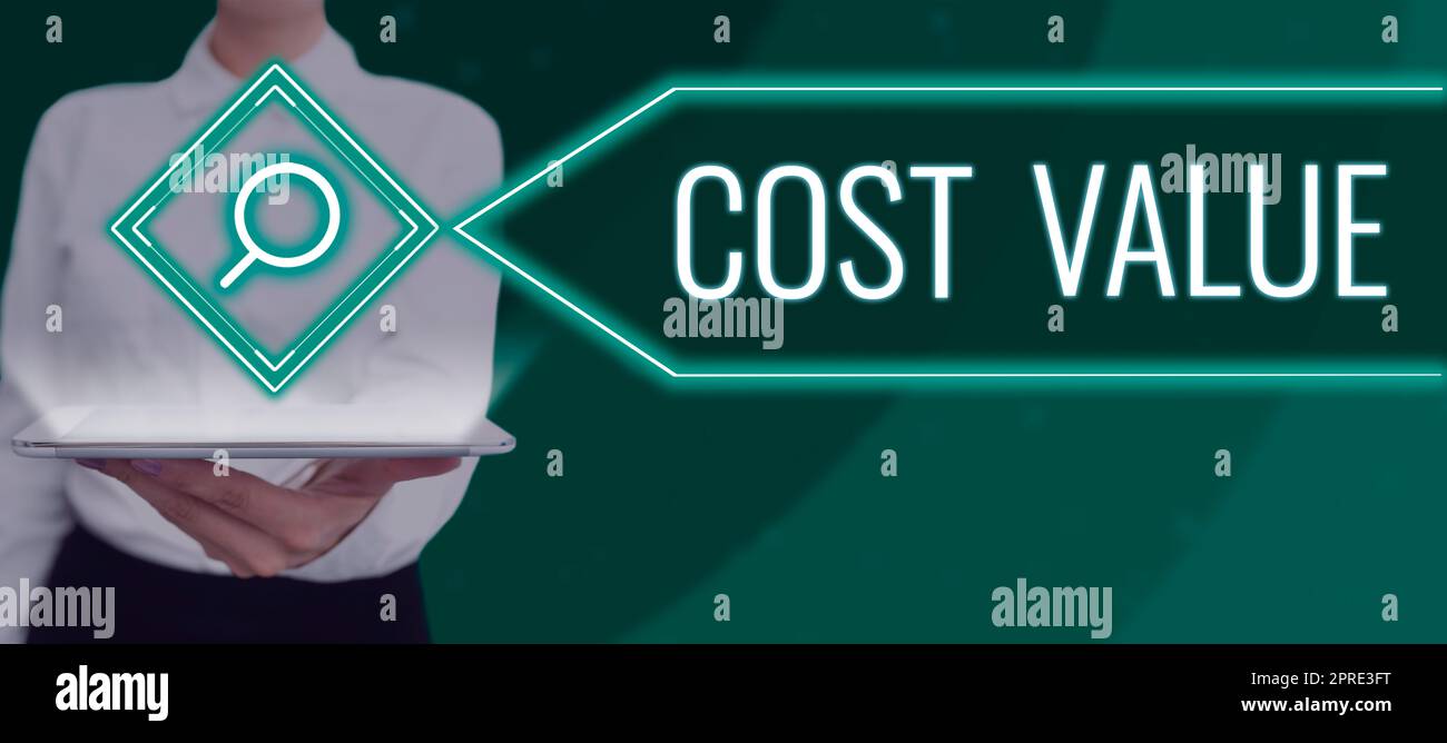 Text caption presenting Cost Value, Conceptual photo The amount that ...