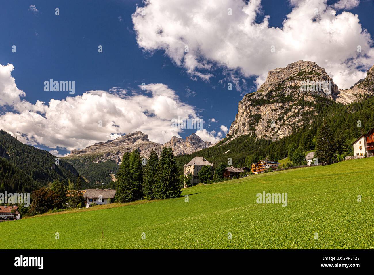 Dolomiti Alps in Alta Badia landscape view Stock Photo - Alamy