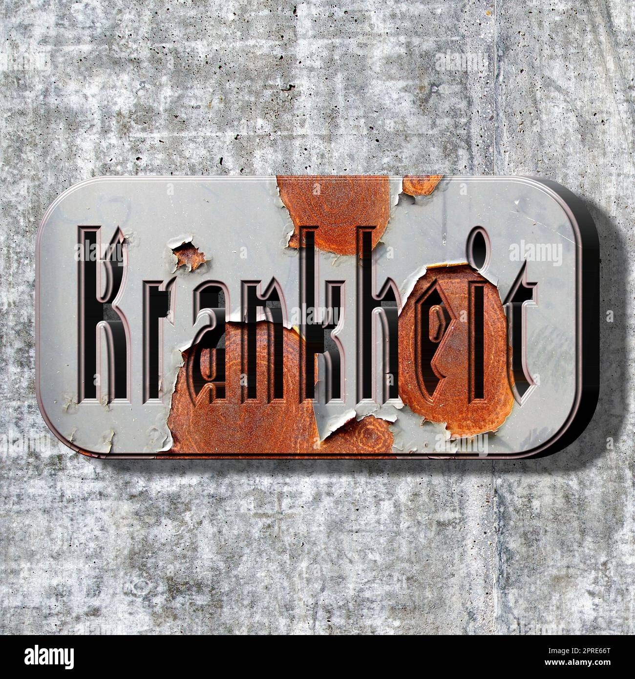 "Krankheit" = "Disease" - word, lettering or text as a 3D illustration ...