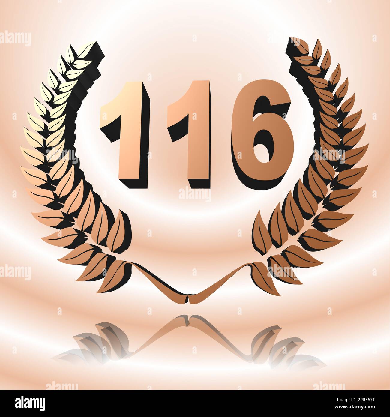 Number 116 with laurel wreath or honor wreath as a 3D-illustration, 3D-rendering Stock Photo - Alamy