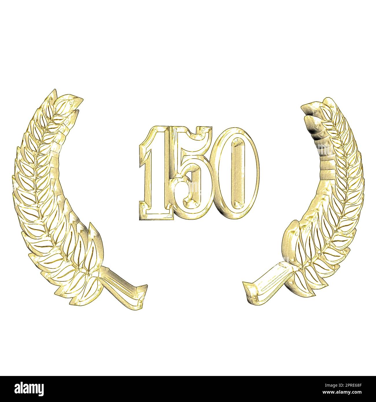 Number 150 with laurel wreath or honor wreath as a 3D-illustration, 3D ...