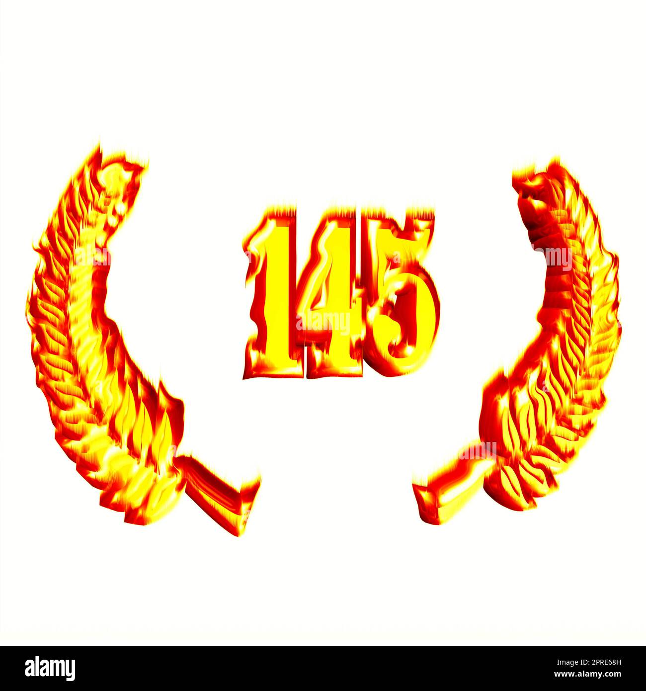 Number 145 with laurel wreath or honor wreath as a 3D-illustration, 3D ...