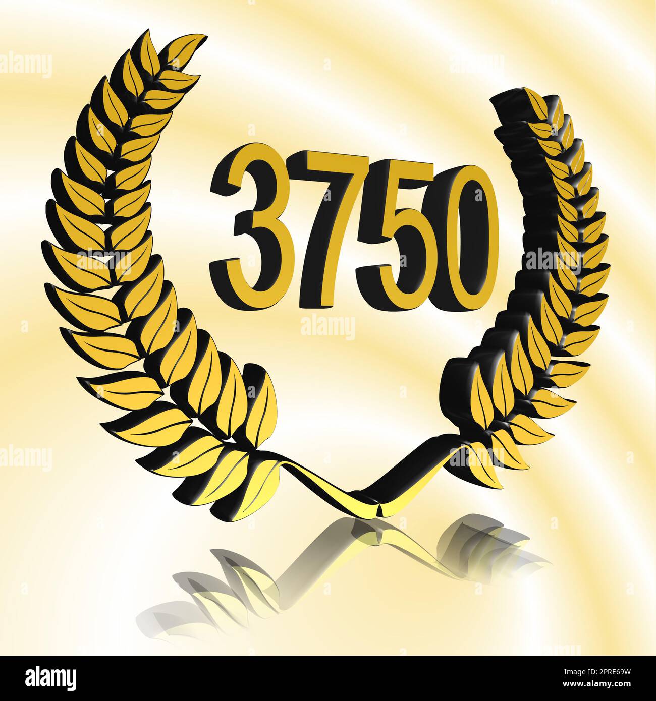 Number 3750 with laurel wreath or honor wreath as a 3D-illustration, 3D ...