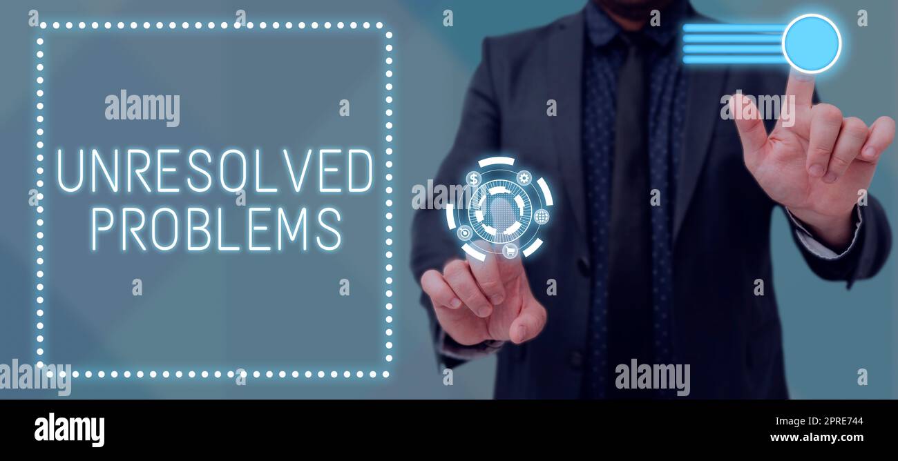Text caption presenting Unresolved Problems, Business overview those ...