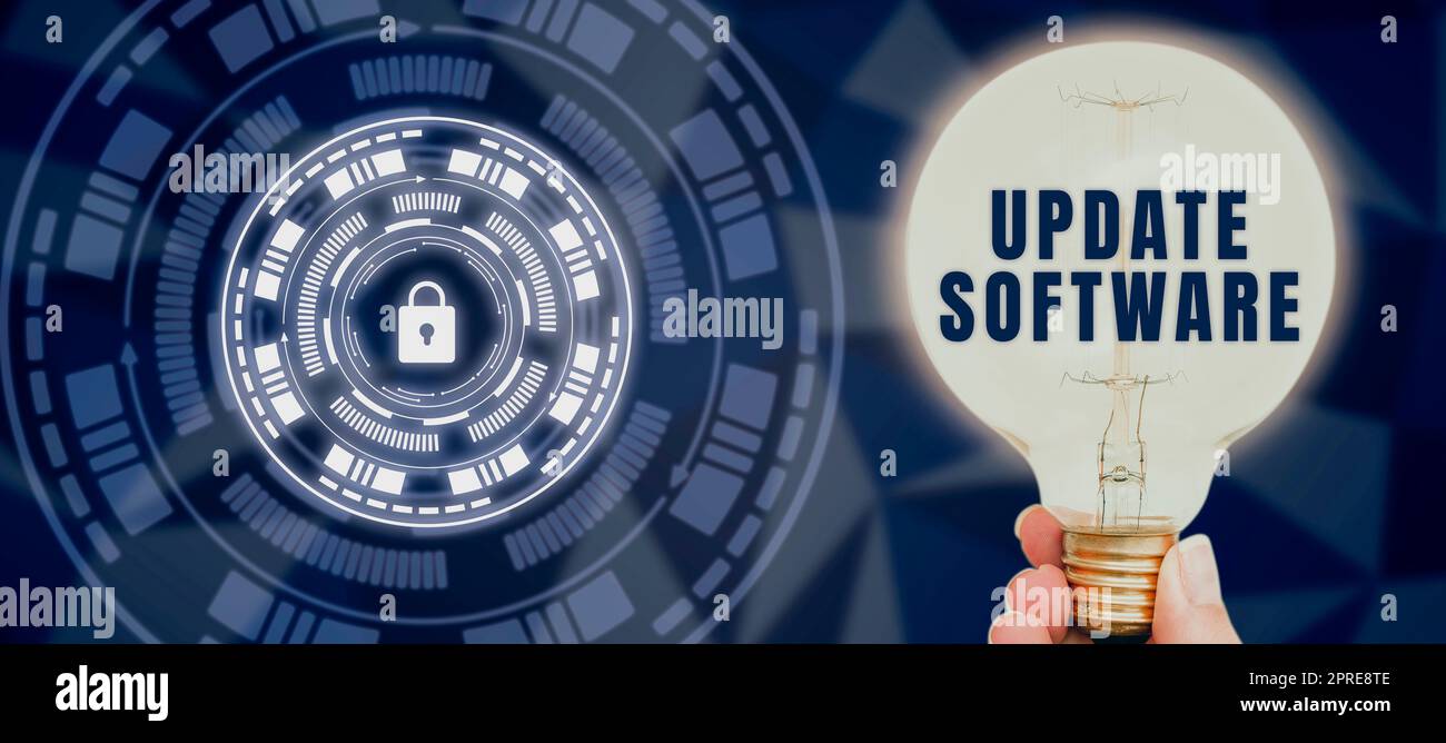 Text sign showing Update Softwarereplacing program with a newer version ... Text sign showing Update Softwarereplacing program with a newer version ...