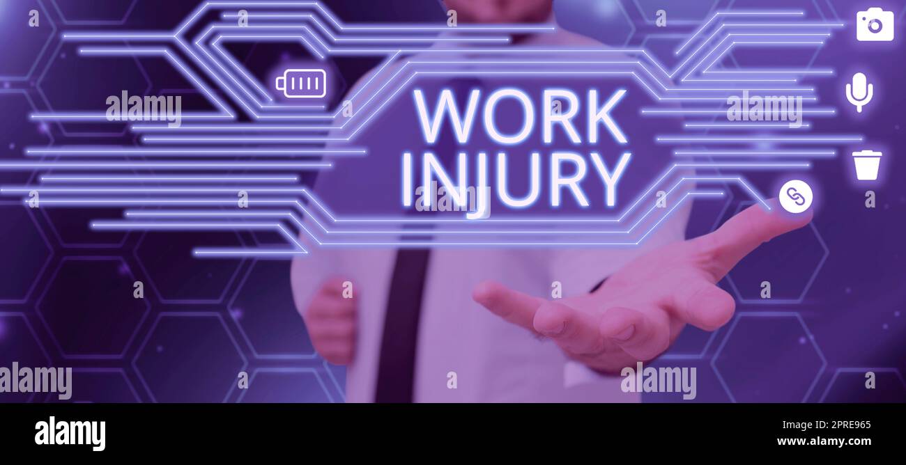 Sign displaying Work Injury, Concept meaning an accident occurred as a ...