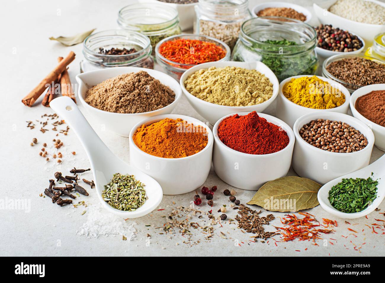 Colorful herbs and spices for cooking meal. Indian and Asian spices On ...