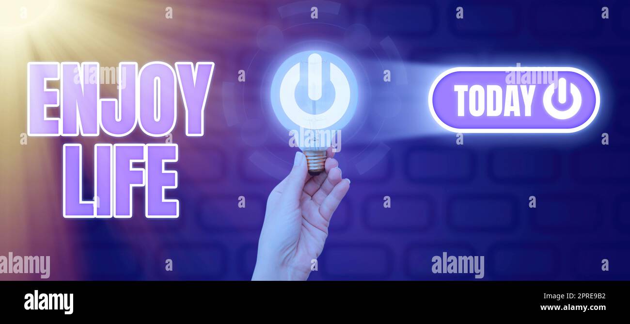 Text sign showing Enjoy Life, Word Written on Any thing, place,food or ...