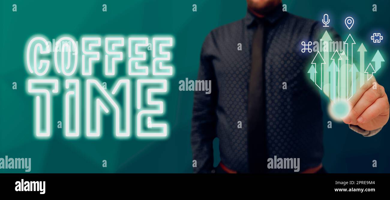 Writing displaying text Coffee Time, Word for a chosen period when a ...