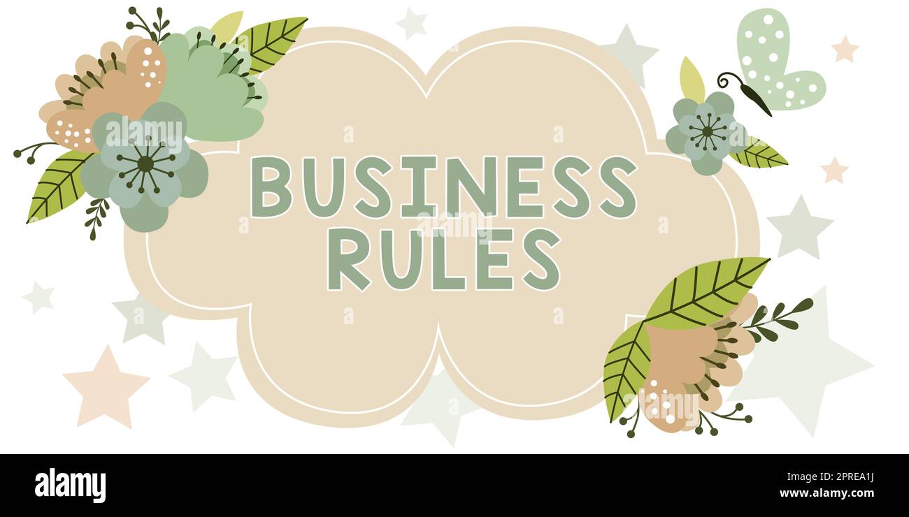 Text caption presenting Business Rules, Word for the principles which ...