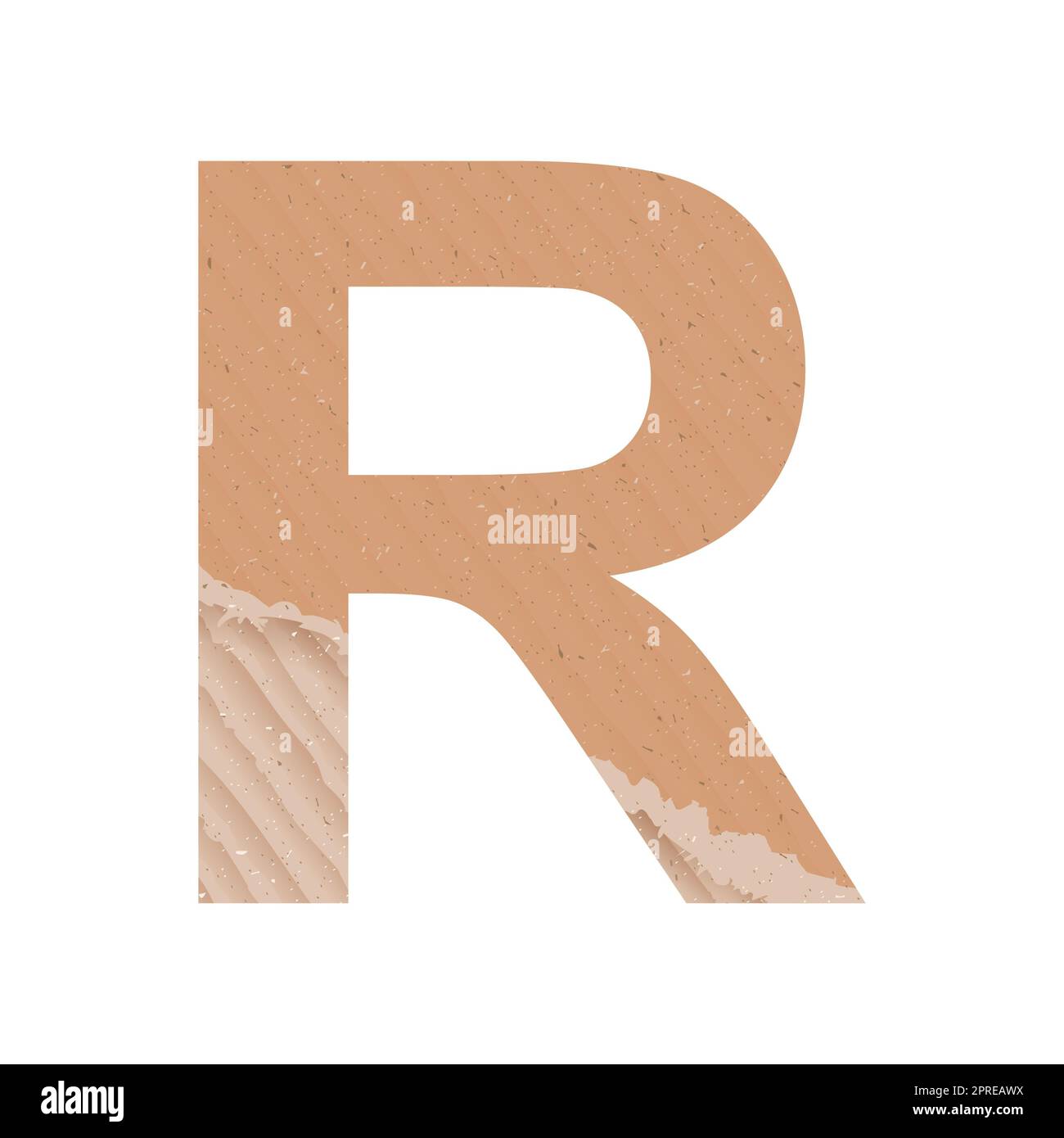 Letter R of the English alphabet, gray paper cardboard texture on white ...