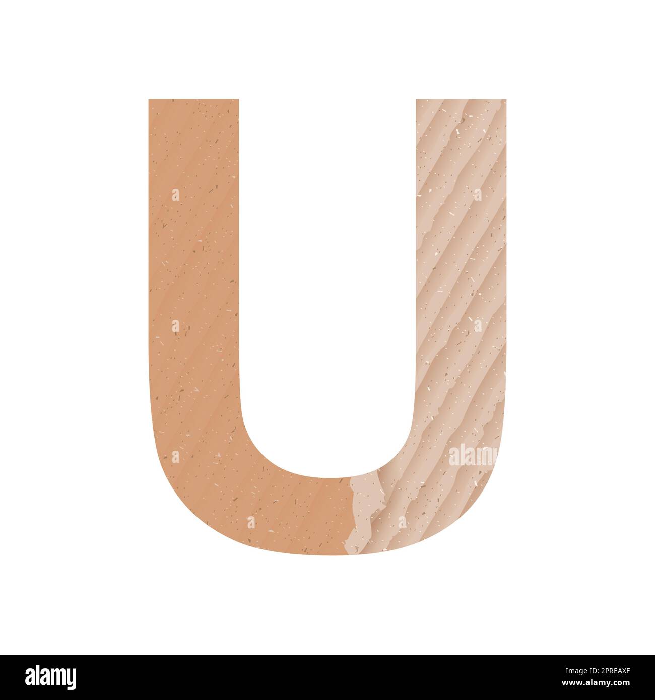 Letter U of the English alphabet, gray paper cardboard texture on white ...