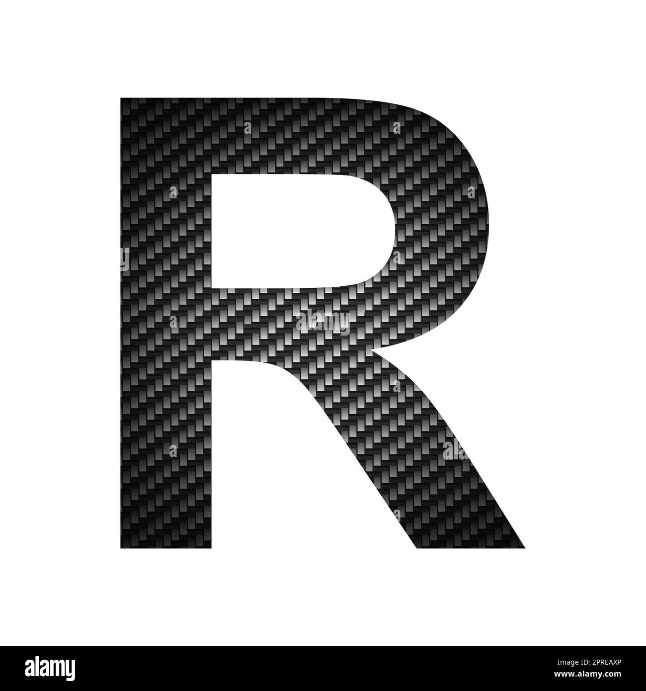 English alphabet letter R, carbon dark texture on white background ...
