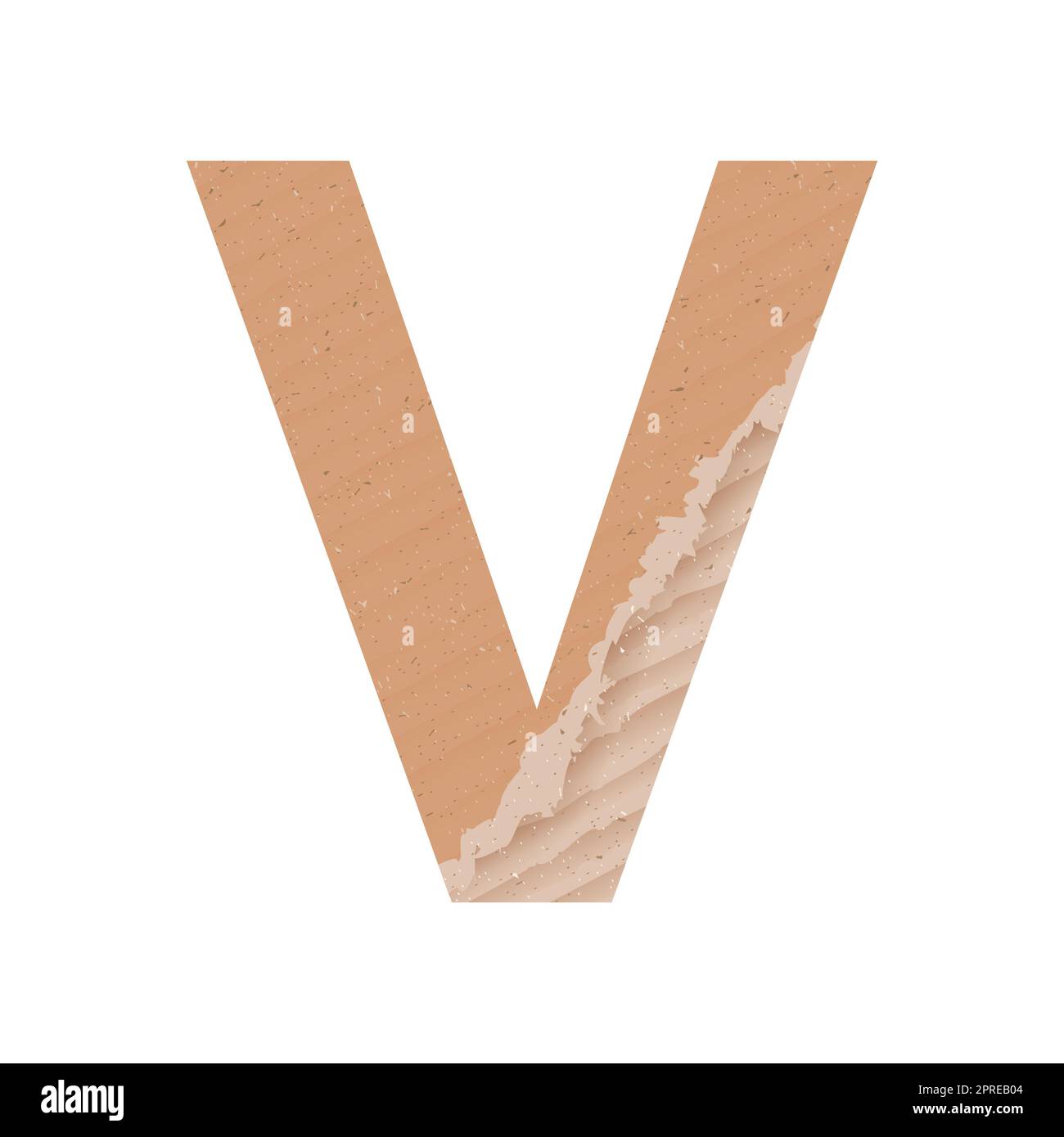 Letter V of the English alphabet, gray paper cardboard texture on white ...