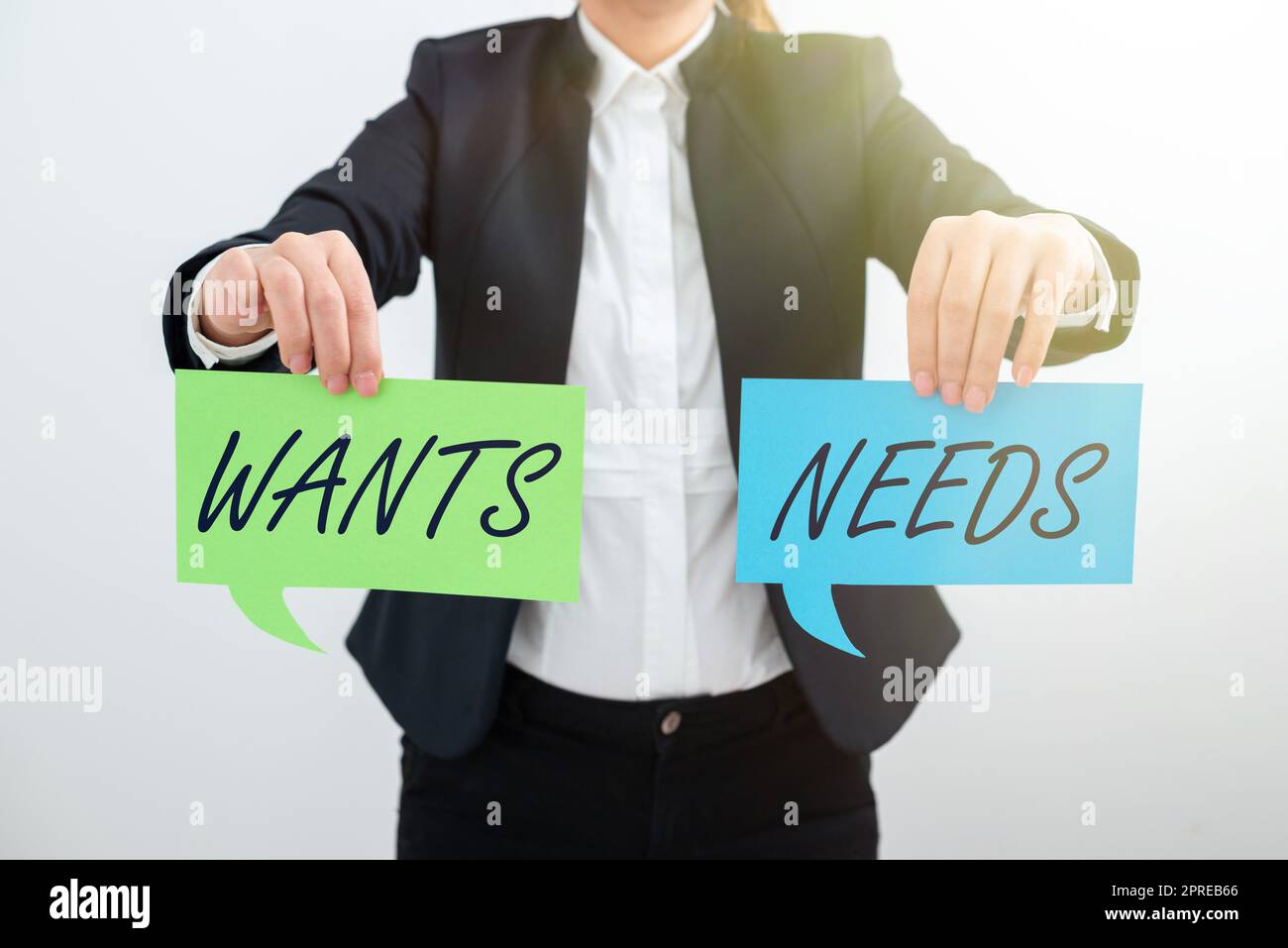Text sign showing Wants Needs, Concept meaning to have something ...