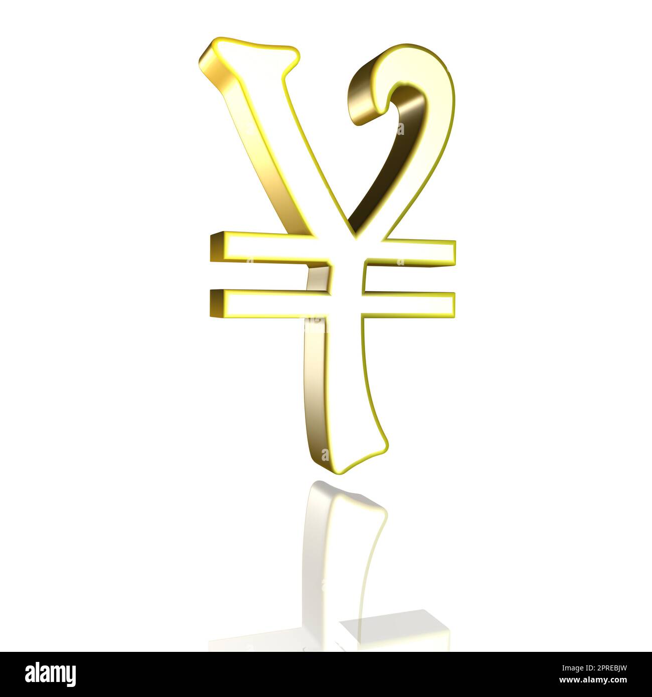 Yen currency symbol in yellow, gold on a white background as a 3D ...
