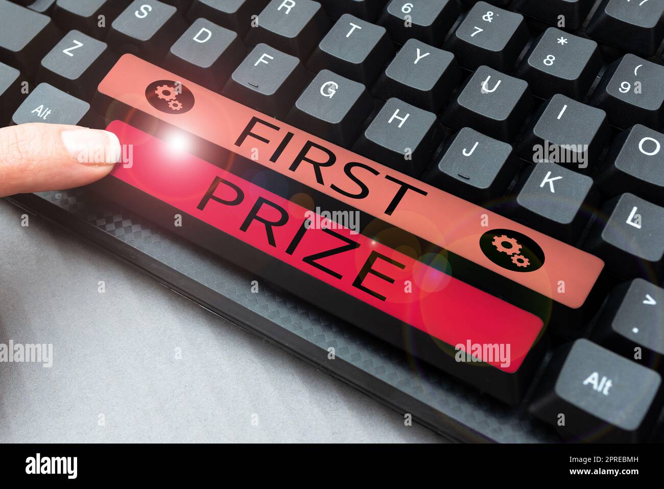 Text caption presenting First Prize, Word Written on most coveted prize ...