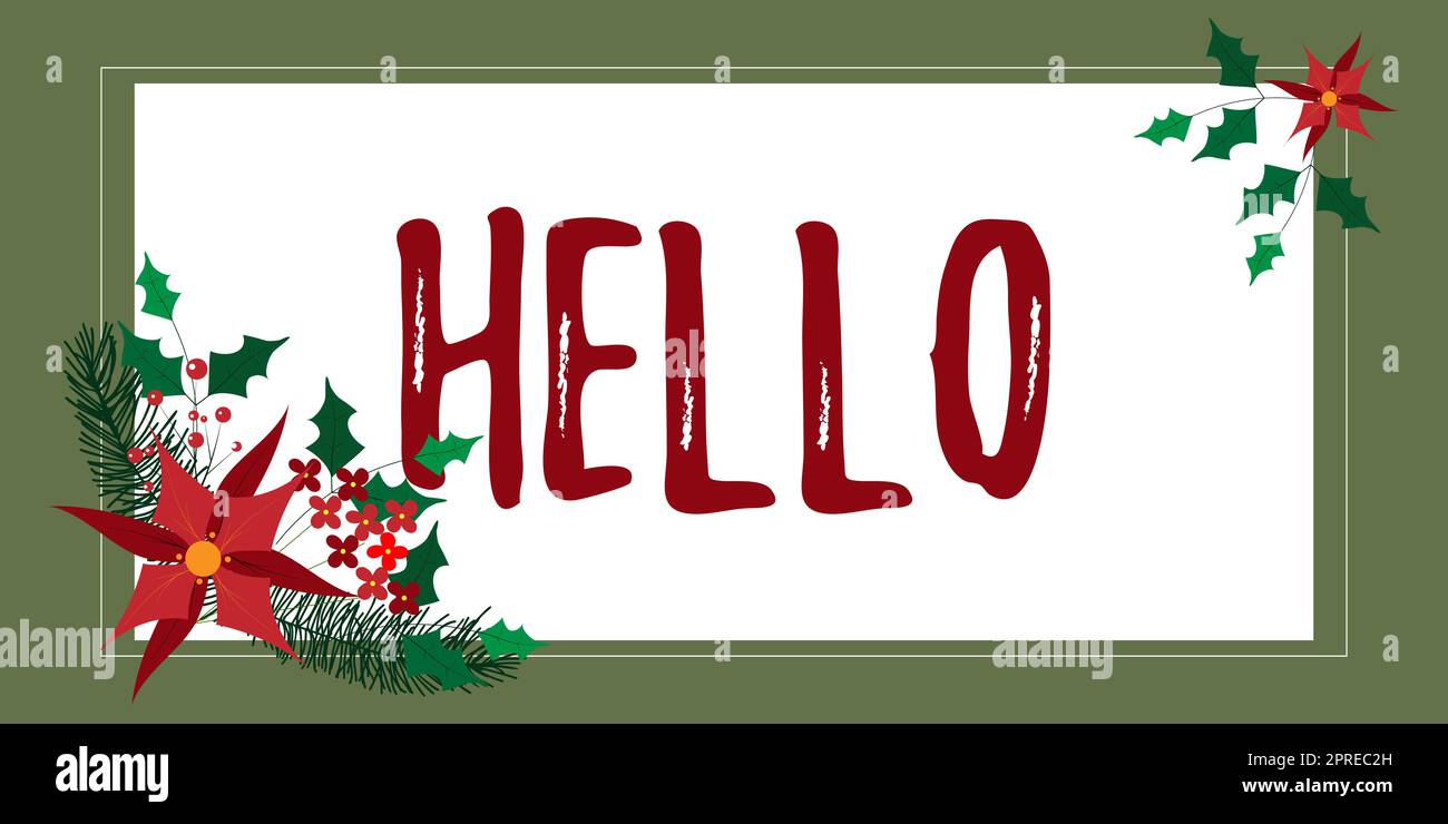 Text caption presenting Hello, Conceptual photo alteration of hallo ...