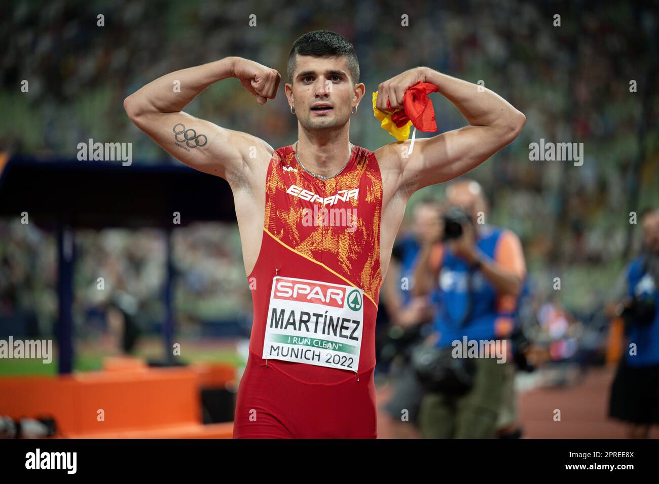 Asier Martínez celebrating his victory in the 110 meter hurdles at the ...
