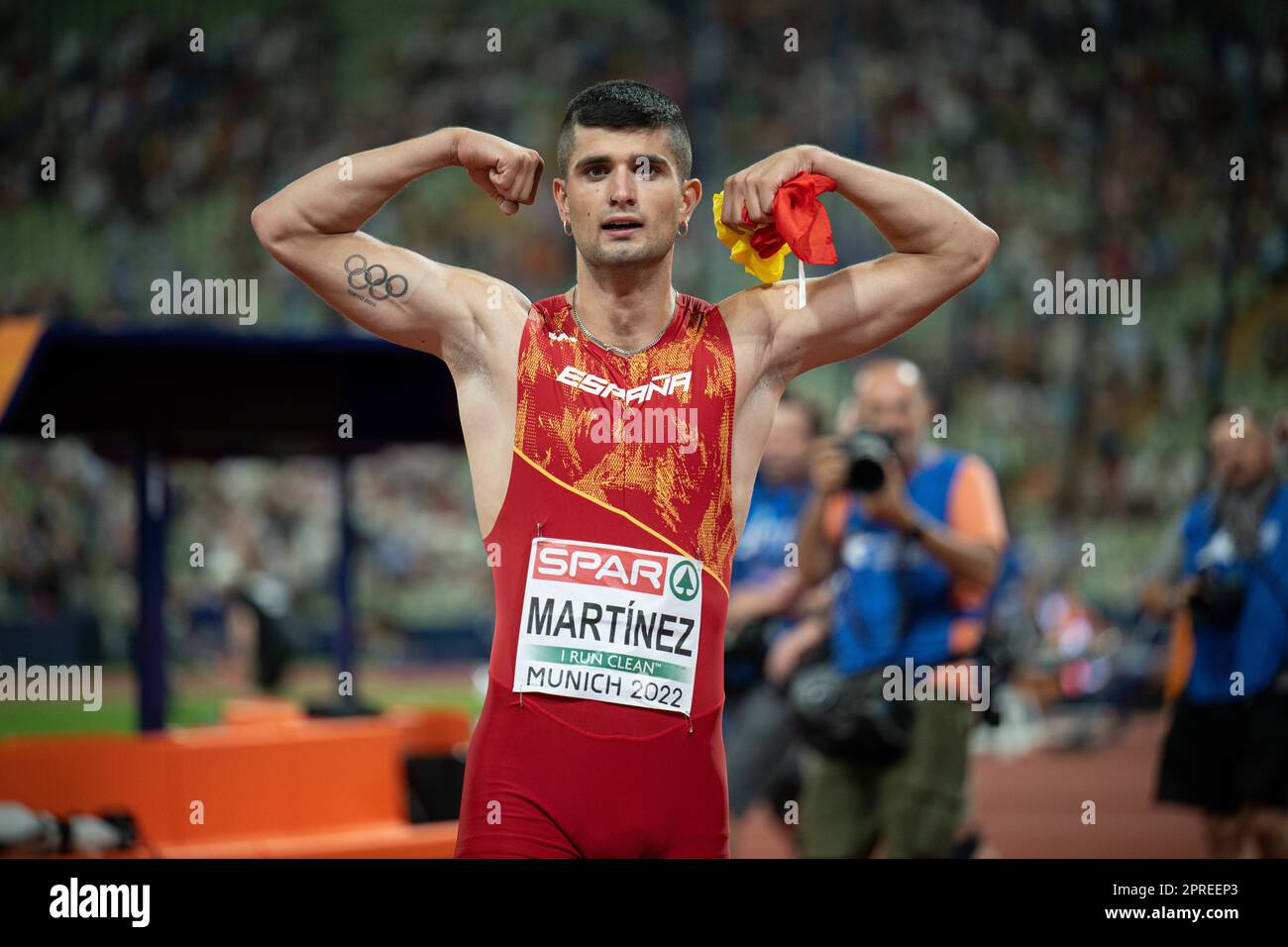 Asier Martínez celebrating his victory in the 110 meter hurdles at the ...