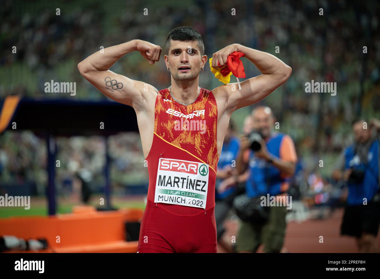Asier Martínez celebrating his victory in the 110 meter hurdles at the ...