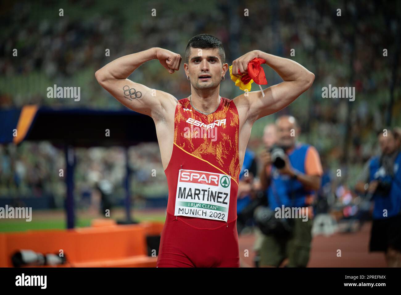 Asier Martínez celebrating his victory in the 110 meter hurdles at the ...