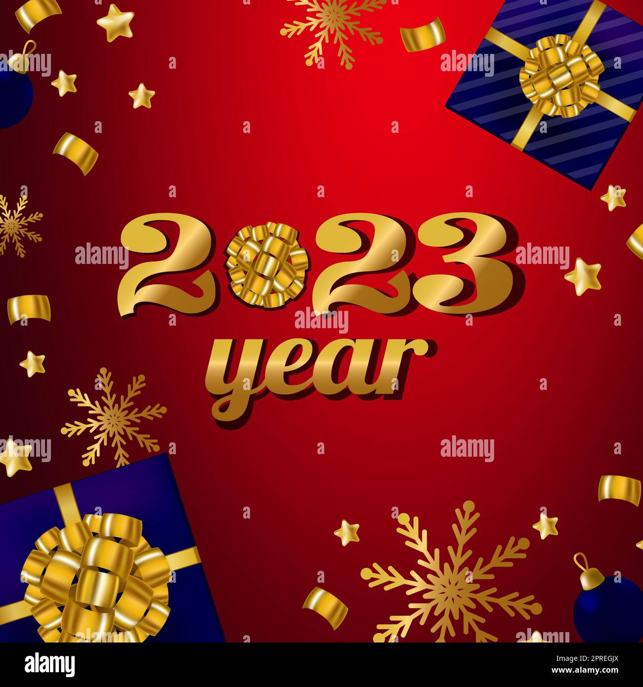 New Year's greetings with the holiday and Merry Christmas, red background with gifts - Vector ...
