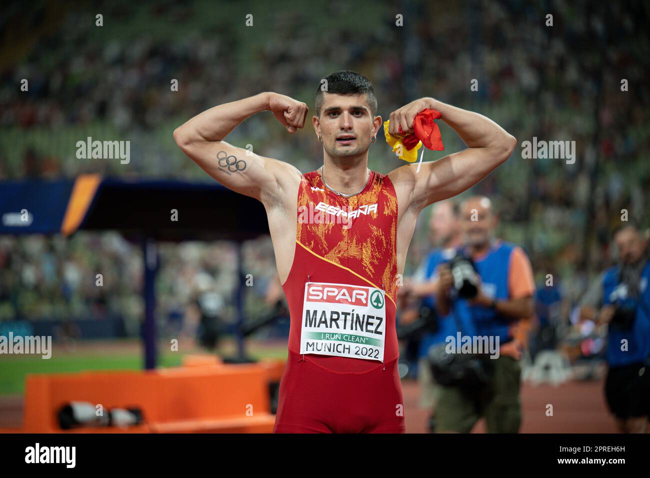 Asier Martínez celebrating his victory in the 110 meter hurdles at the ...