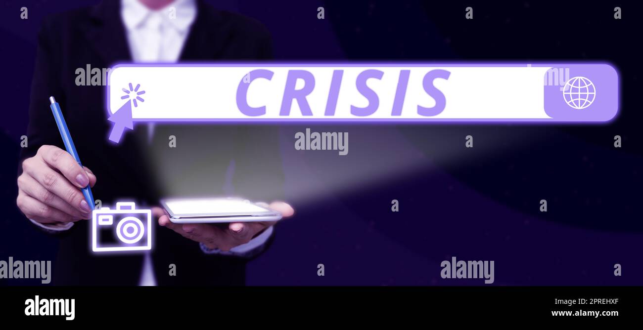 Hand writing sign Crisis, Business concept event that is going to lead ...