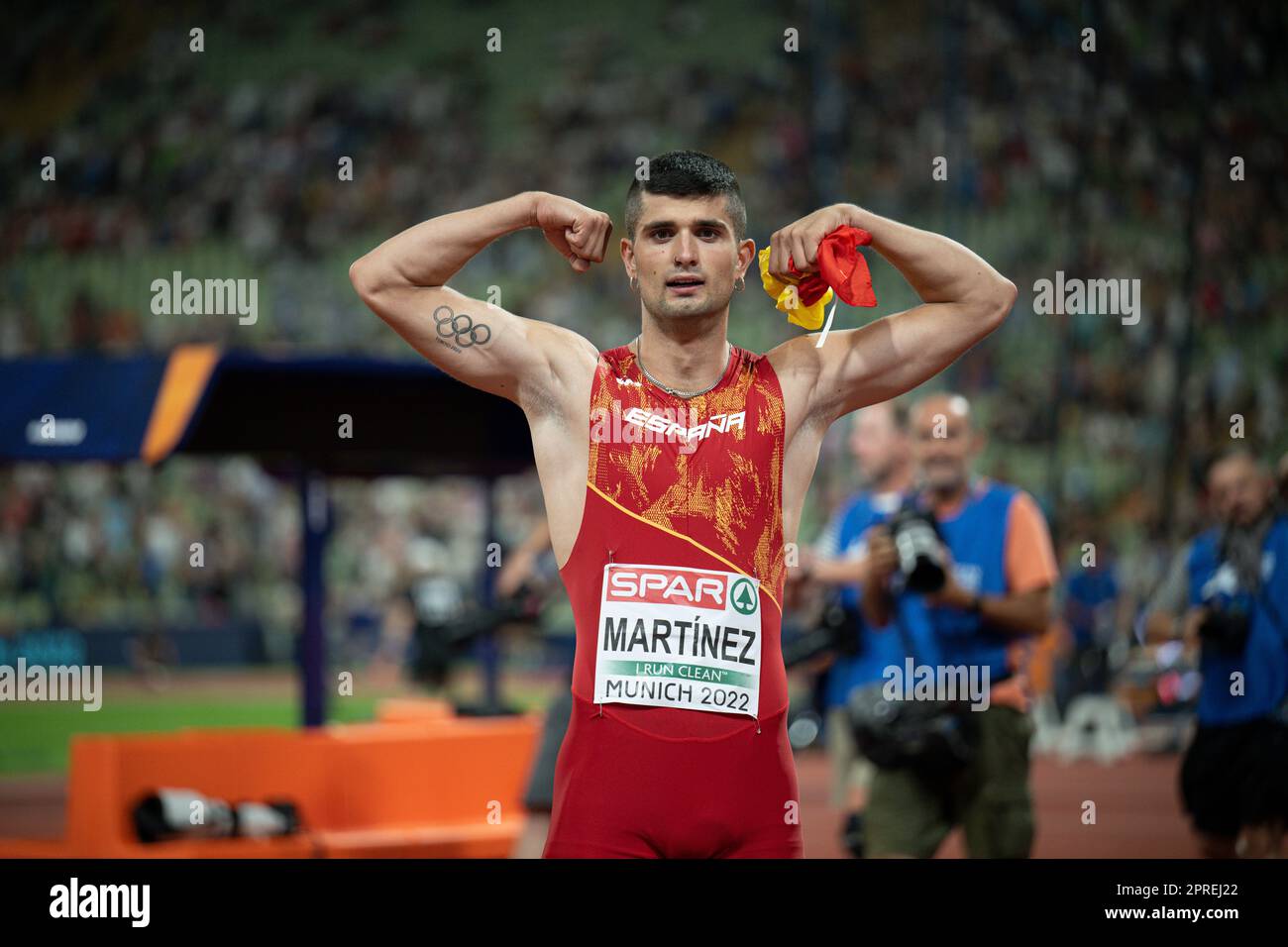 Asier Martínez celebrating his victory in the 110 meter hurdles at the ...