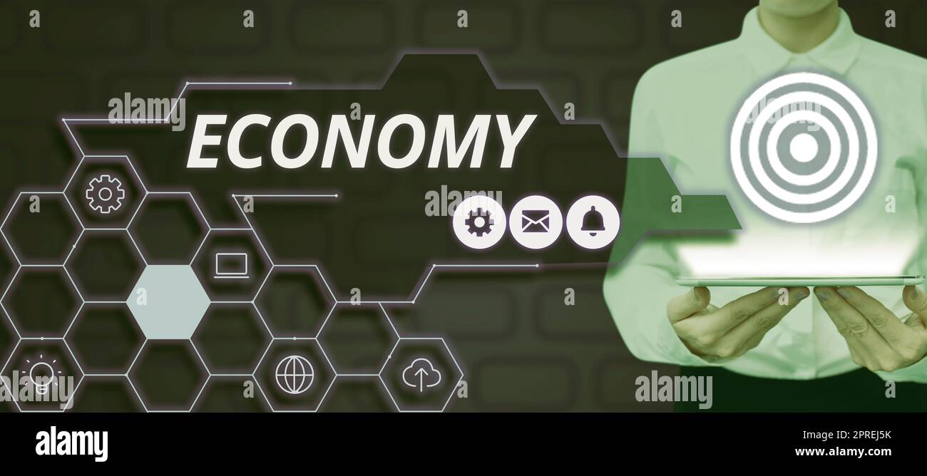 Conceptual caption Economy, Business idea the system of how money is ...