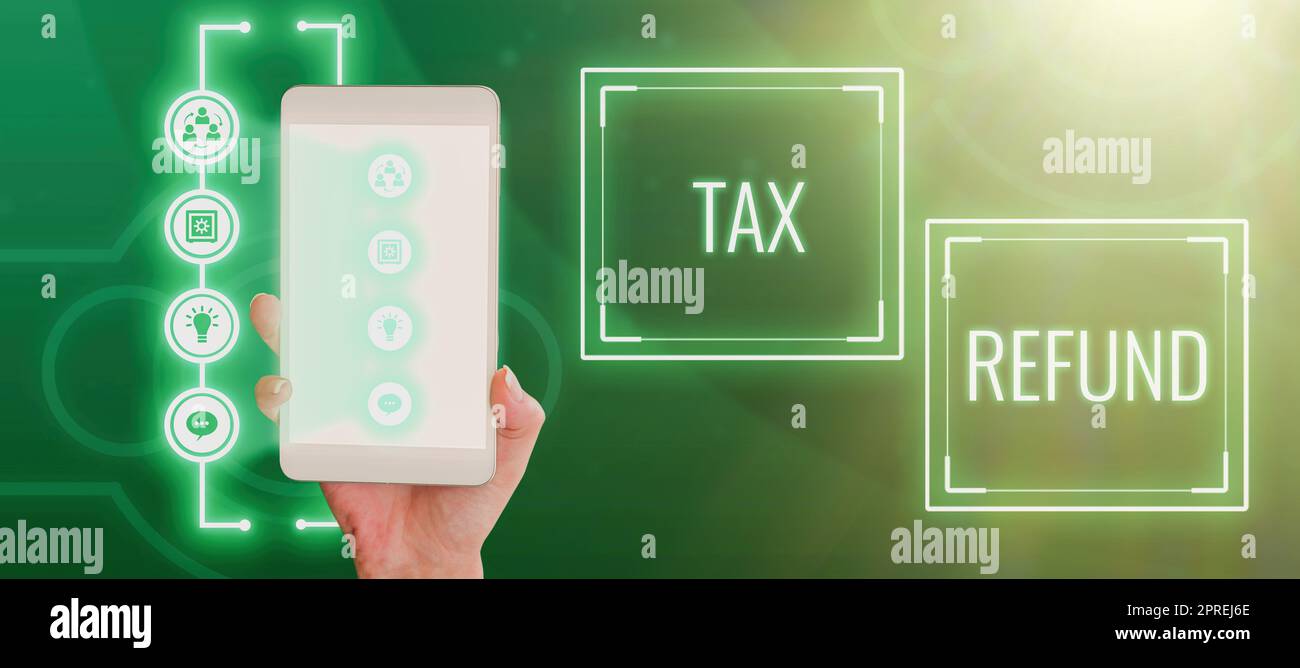 Hand writing sign Tax Refund, Word Written on applied when money ...