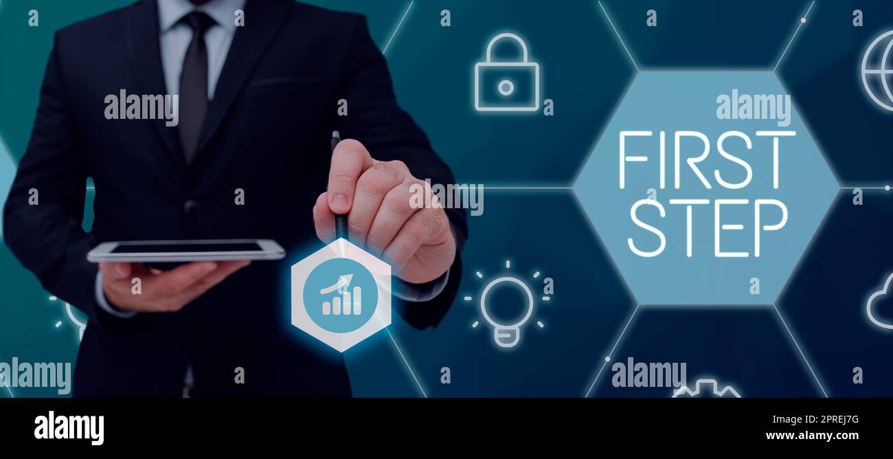 Text showing inspiration First Step, Word for Pertaining to the start ...