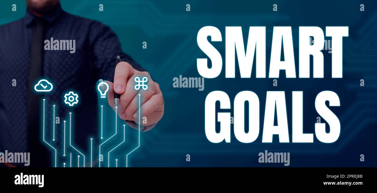 Writing displaying text Smart Goals, Business overview mnemonic used as a basis for setting ...
