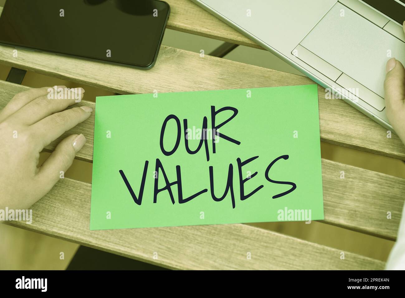 Writing displaying text Our Values, Business showcase list of morals ...