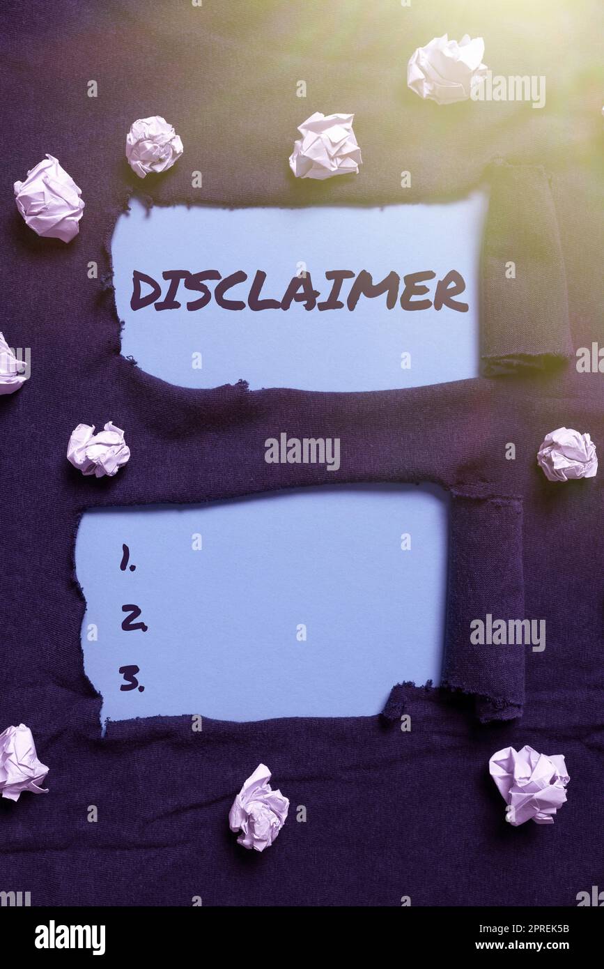 Handwriting text Disclaimer, Business concept relinquishment of or ...