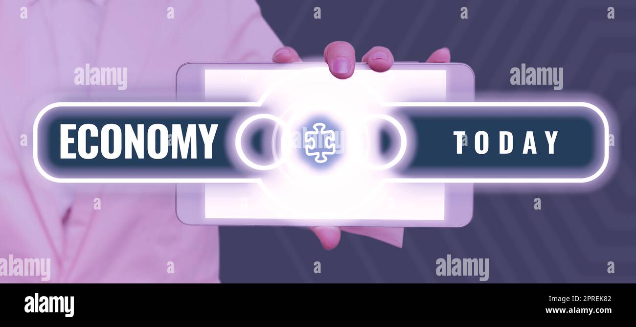 Sign displaying Economy, Word Written on the system of how money is ...