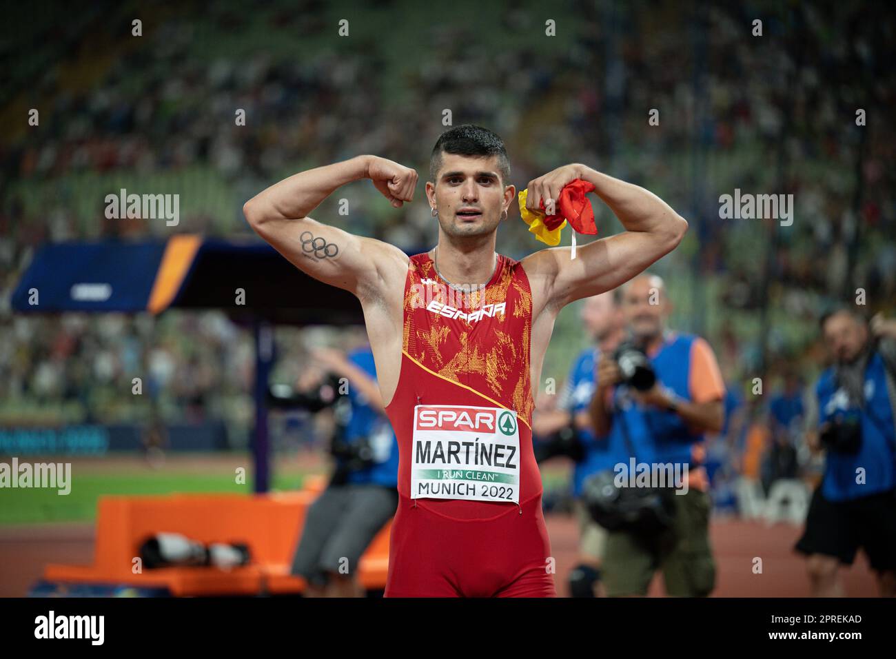 Asier Martínez celebrating his victory in the 110 meter hurdles at the ...