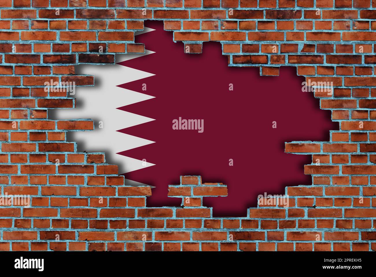 3D Flag of Qatar behind the broken old stone wall background Stock ...