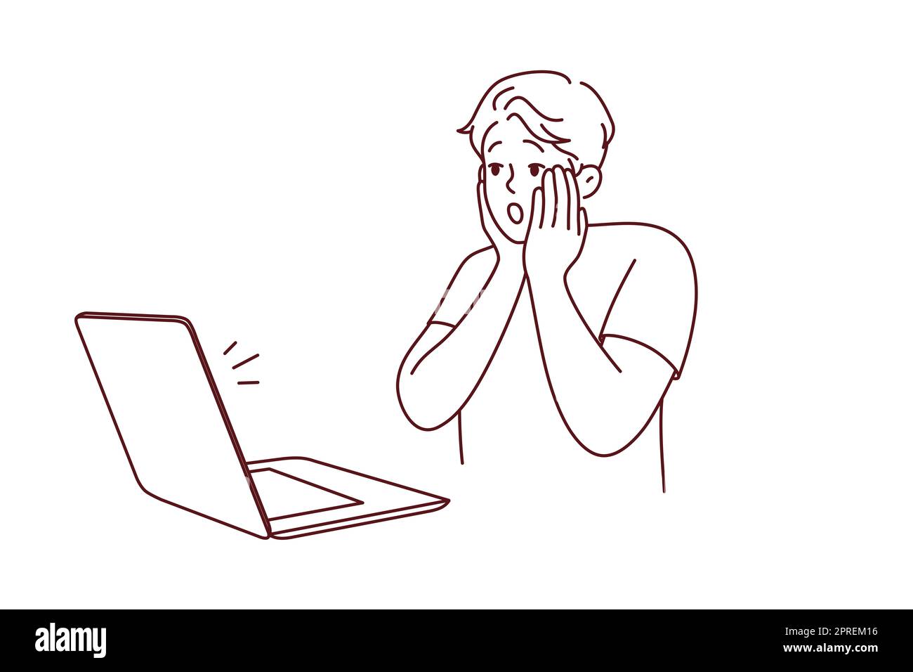Stunned young man look at laptop screen shocked by unexpected news ...
