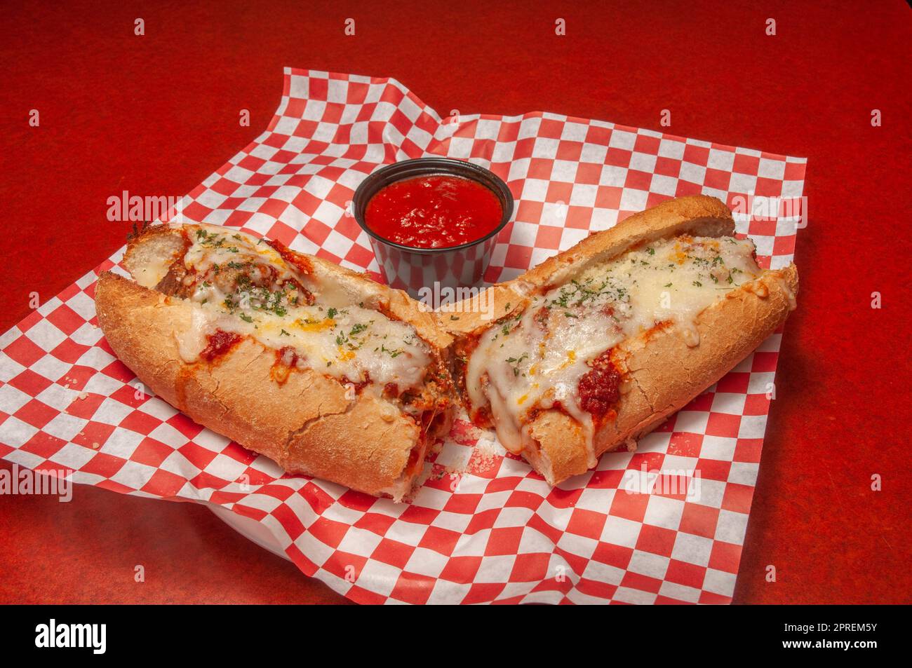 Delicious Italian cuisine known as the meatball parmesan sub Stock ...