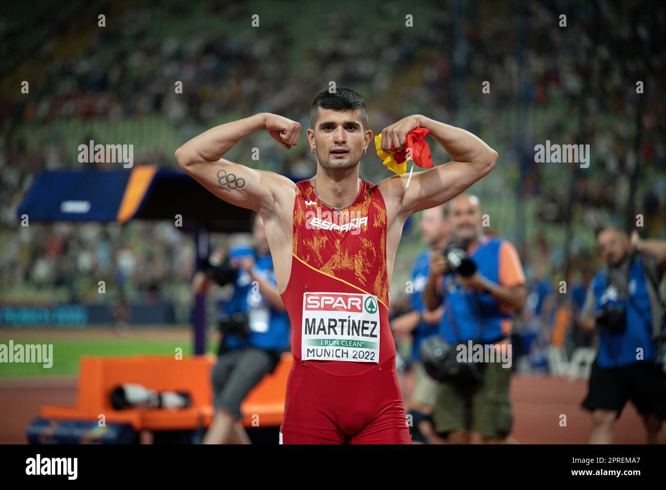 Asier Martínez celebrating his victory in the 110 meter hurdles at the ...