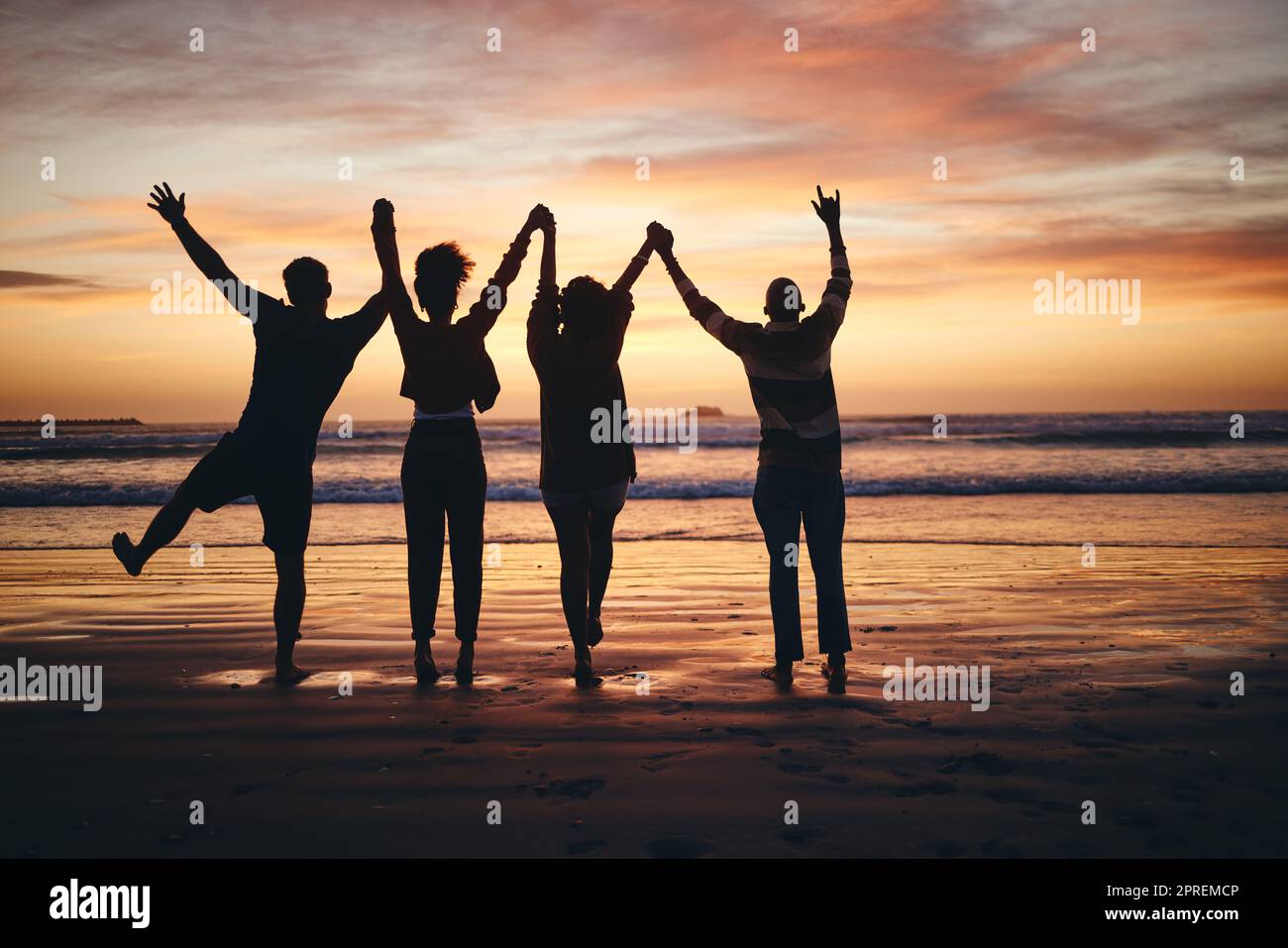 Friends Holding Hands Sunset