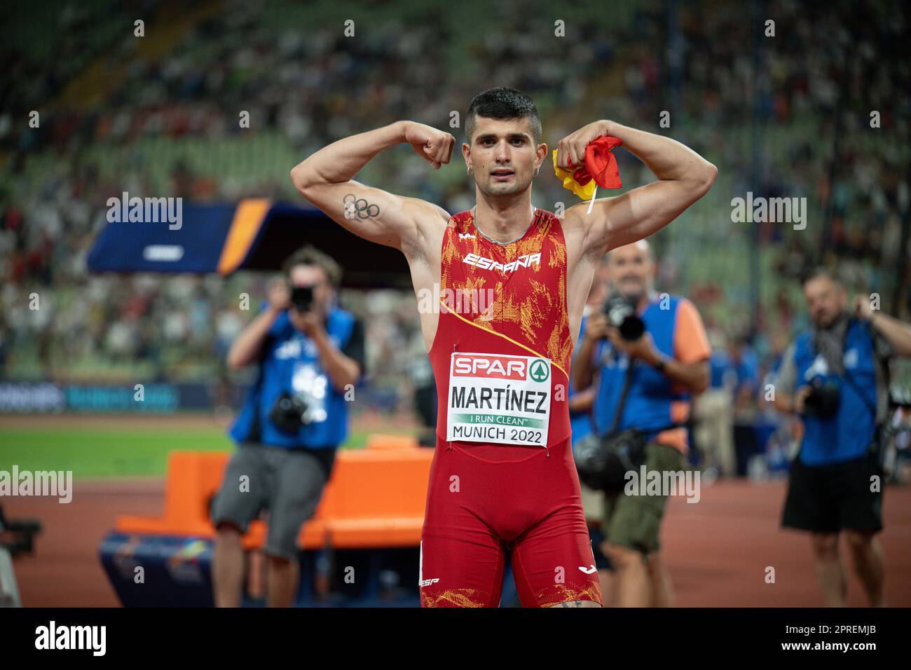 Asier Martínez celebrating his victory in the 110 meter hurdles at the ...