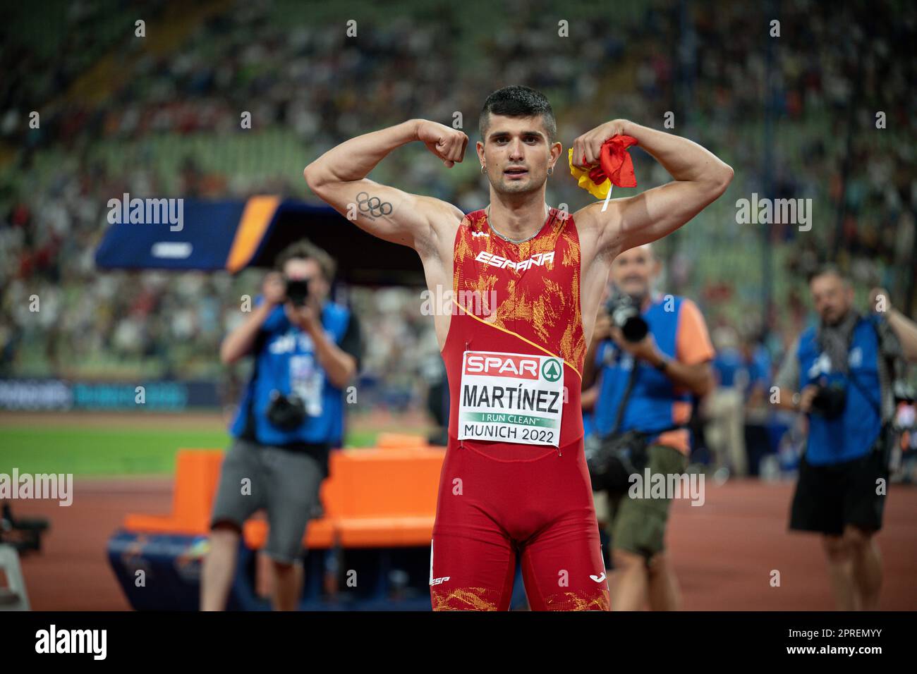 Asier Martínez celebrating his victory in the 110 meter hurdles at the ...