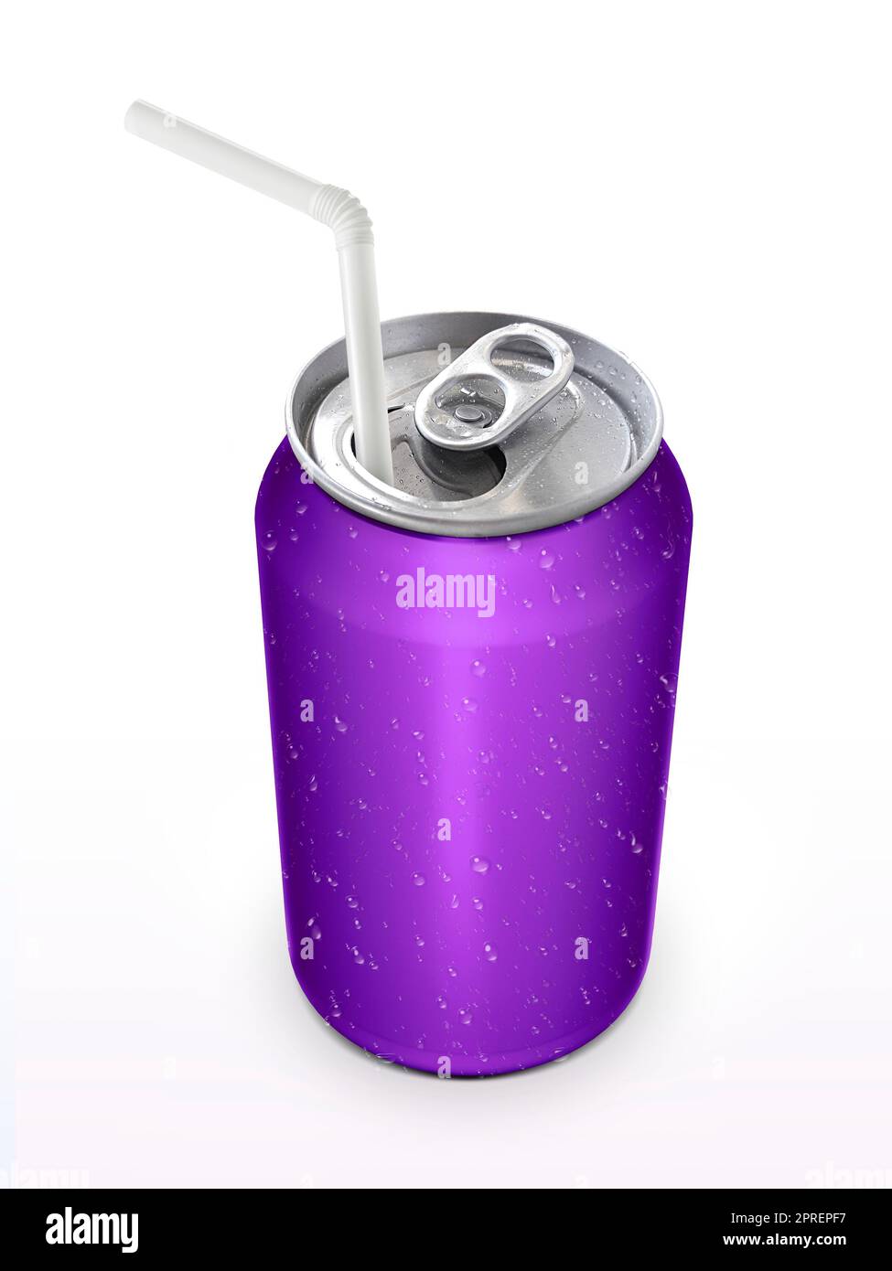 Aluminum can with the ring pull and straw. Isolated on a white Stock ...