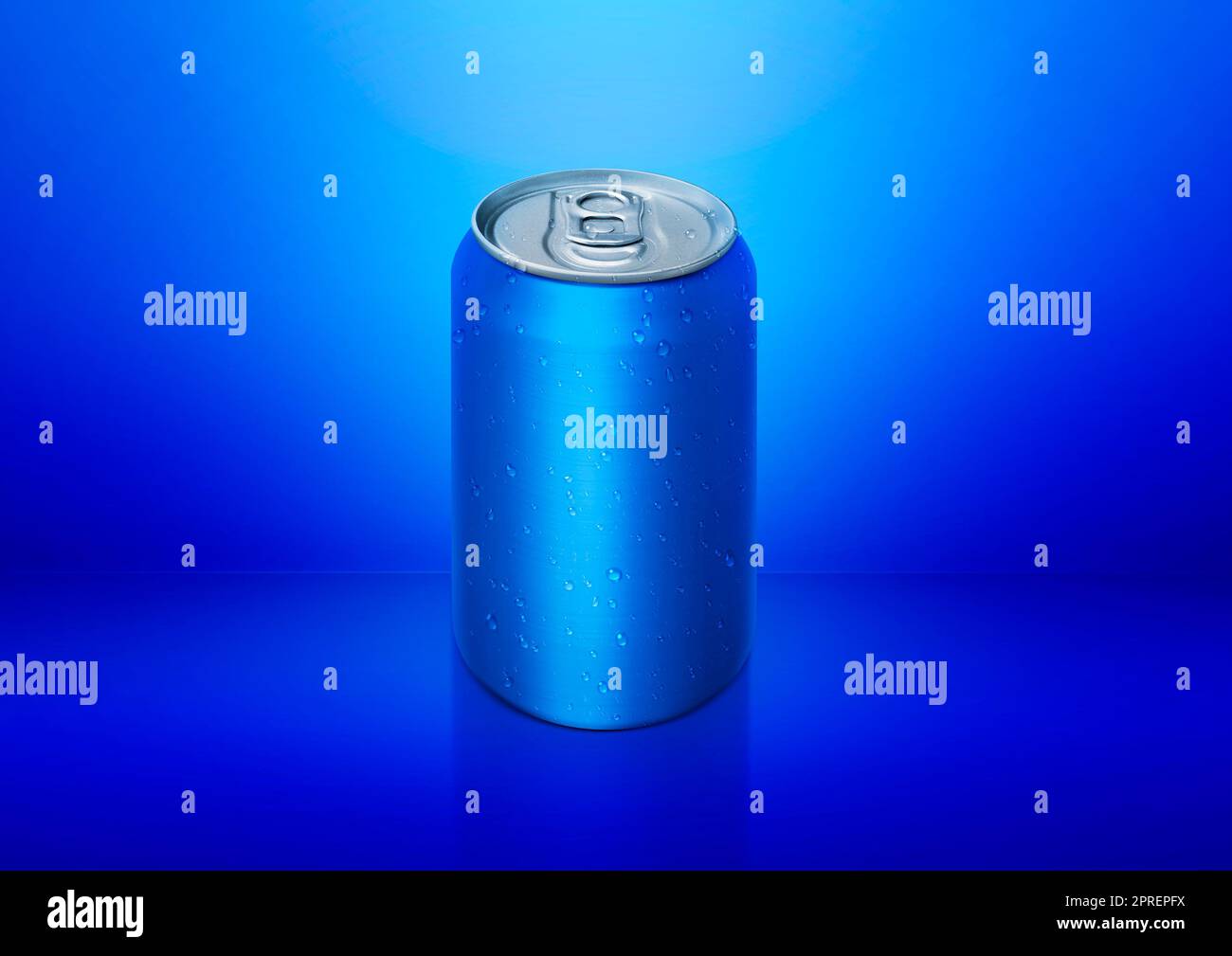Aluminum blue soda can on blue background For design Stock Photo - Alamy